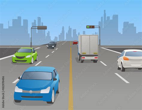 Signalized Intersection And Various Vehicle Vector Illustration Stock Vector Adobe Stock