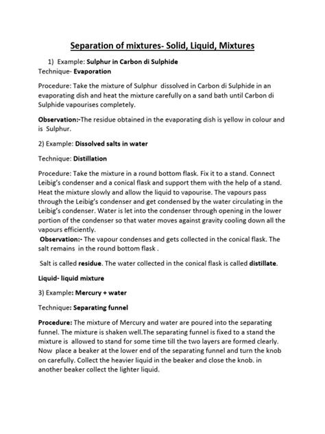 Separation Techniques Of Mixtures Solid Liquid Mixtures Pdf