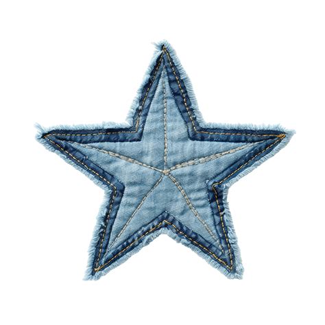 Blue Denim Patch With Stitch And Fringe Light Blue Denim Star Patch