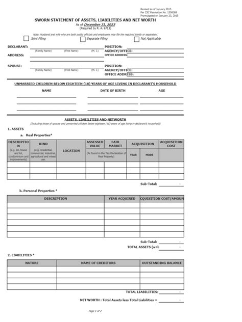 Saln Blank Long Pdf Net Worth Business