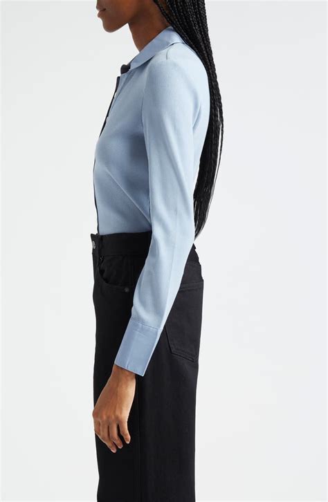 Veronica Beard Scottie Mixed Media Stretch Pima Cotton Button Up Shirt