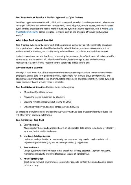 Zero Trust Network Security A Modern Approach To Cyber Defense 1 Pdf