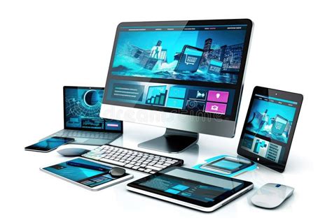 A Collection Of Modern Office Devices Including A Computer Monitor
