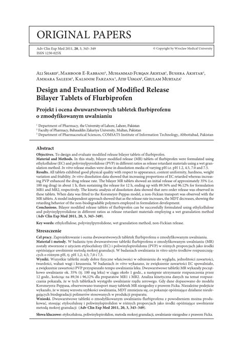 Pdf Design And Evaluation Of Modified Release Bilayer Tablets Of Flurbiprofen