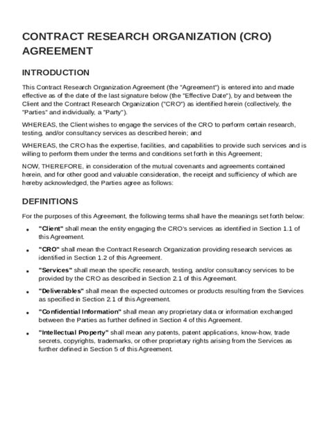Cro Contract Template Form Fill Out And Sign Printable Pdf Template