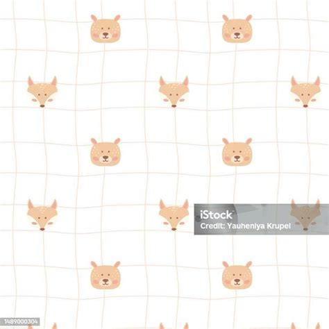 귀여운 곰과 여우 머리가 있는 유치한 이음매 없는 패턴 어린이 보헤미안 스타일 여우와 곰이 그려진 패턴 곰에 대한 스톡 벡터