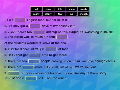 Quantifiers Drill Complete The Sentence