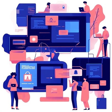 Computer Security Concept People Work On Screens Protecting Data And Files Vector Illustration