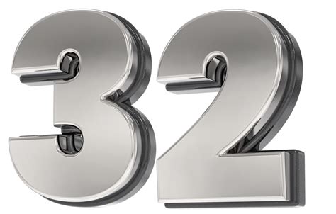 32 Number Silver And Black 3d Render 41280574 Png