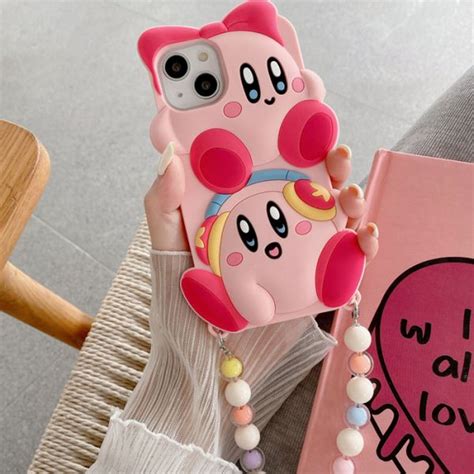 귀여운 커비 구슬 입체 별의 스트랩 아이폰 케이스 14 13 12 11