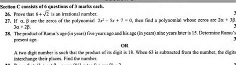 Section C Consists Of 6 Questions Of 3 Marks Each 26 Prove That 6 2 Is