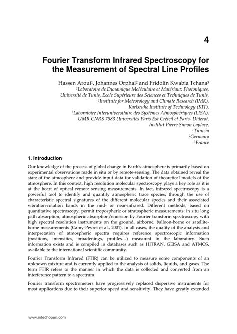 Fourier Transform Infrared Spectroscopy For The Measurement Of Spectral