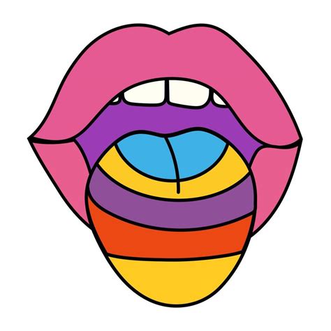 A Cartoon Of A Womans Mouth With A Rainbow Tongue Sticking Out 50102191