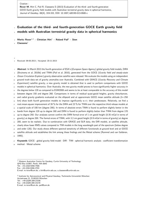 Pdf Evaluation Of The Third And Fourth Generation Goce Earth Gravity Field Models With