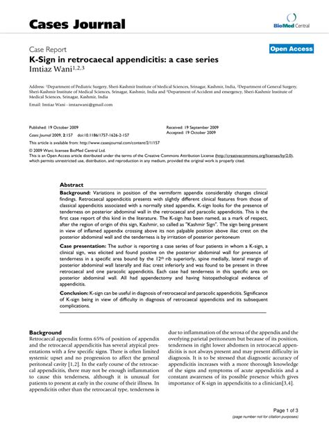 Pdf K Sign In Retrocaecal Appendicitis A Case Series