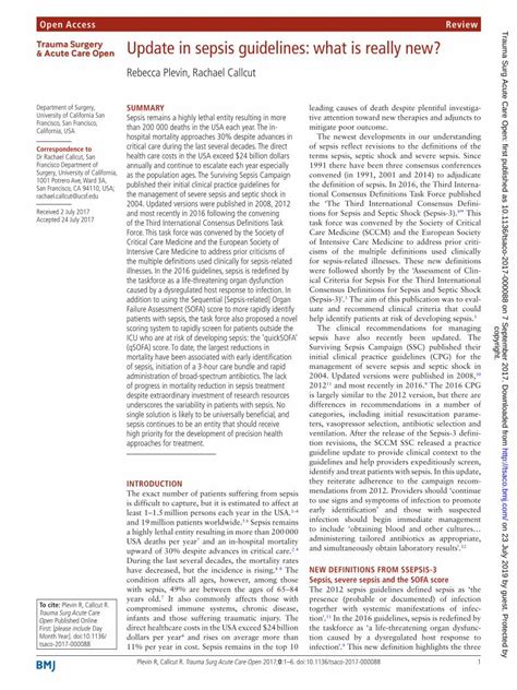 Pdf Update In Sepsis Guidelines What Is Really New · Sepsis 3 9