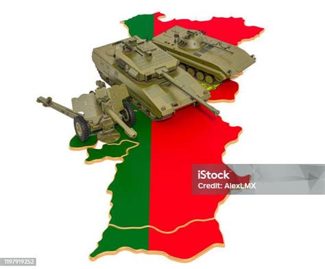 포르투갈지도에 전투 차량 포르투갈 개념의 군사 방어 흰색 배경에 고립 된 3d 렌더링 3차원 형태에 대한 스톡 사진 및 기타