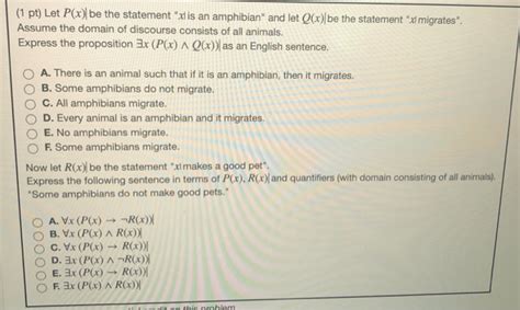 solved 1 pt consider the following predicates p x ] is