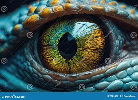 Close Up Of Colourful Lizard Eye A Macro Of A Reptile Multi Colored