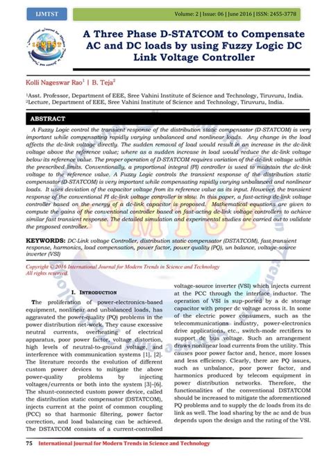 A Three Phase D-STATCOM to Compensate AC and DC loads by using Fuzzy Logic DC Link Voltage ...