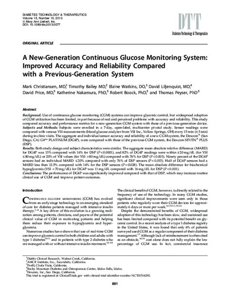 Pdf A New Generation Continuous Glucose Monitoring System Improved Accuracy And Reliability