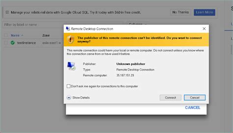 Google Cloud Connect Using RDP To Windows Instance On GCP Secure