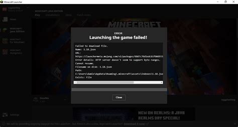how do i fix failed to download file name 1 18 json url