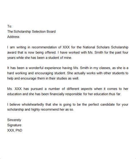 Free 36 Sample Letters Of Recommendation For Scholarship In Word