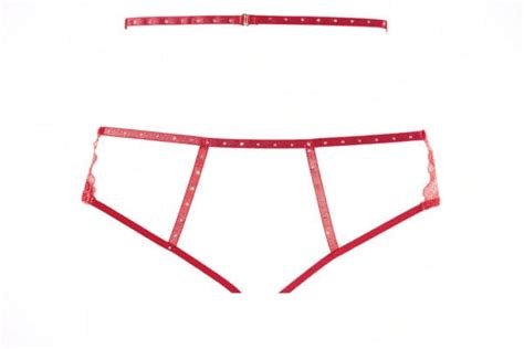 2024 Sexy Red Charlotte Lace Crotchless Garter Panty Lingerie