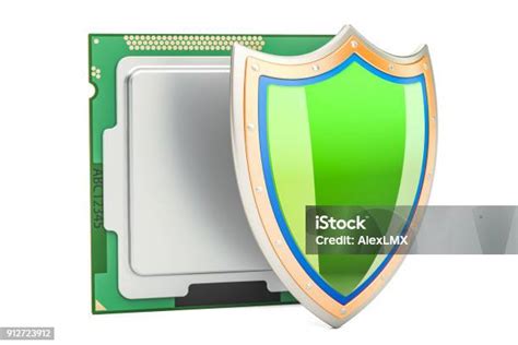 방패와 Cpu 컴퓨터 프로세서 단위입니다 보안 및 보호 개념 3d 렌더링에 고립 된 흰색 배경 0명에 대한 스톡 사진 및 기타 이미지 Istock