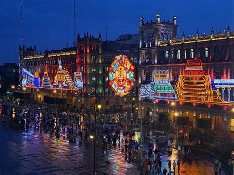 Decorative Lighting In The Zocalo Of Cdmx For The Mexican National