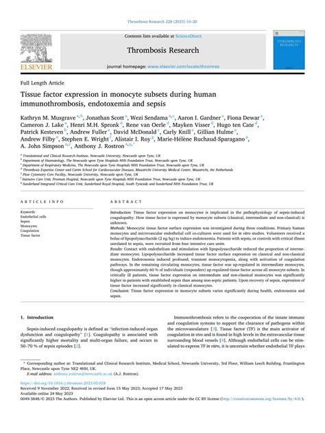 Pdf Tissue Factor Expression In Monocyte Subsets During Human
