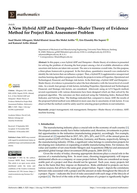 Pdf A New Hybrid Ahp And Dempster—shafer Theory Of Evidence Method For Project Risk Assessment