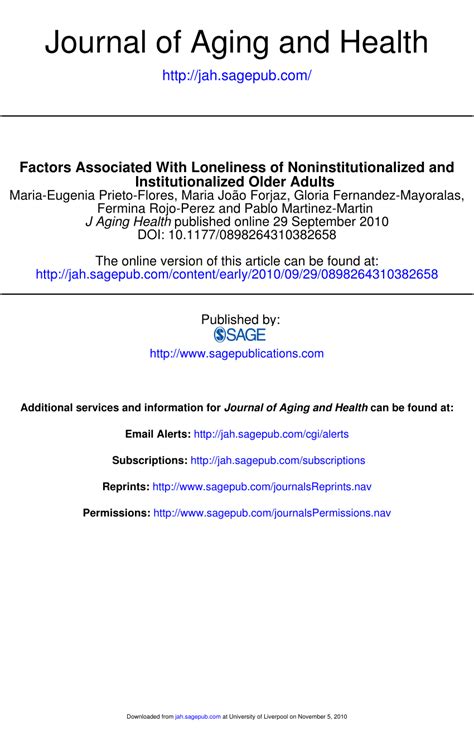 Pdf Factors Associated With Loneliness Of Noninstitutionalized And Institutionalized Older Adults