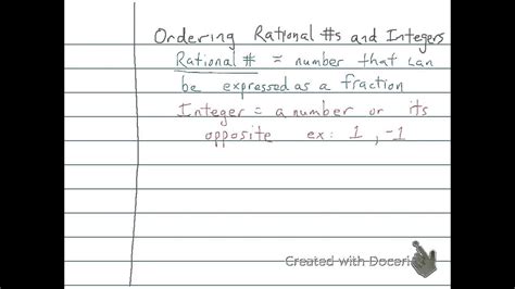 Compare And Order Rational Numbers And Integers 7th Youtube
