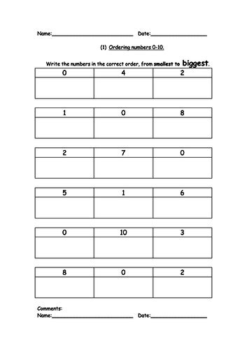 ordering numbers biggest to smallest or smallest to biggest for sen