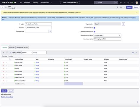Establish A New Employee Table In Servicenows Global Scope
