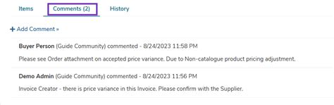 Invoice Comments Unimarket Help