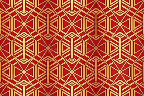 Vibrant And Bold Interlocking Geometric Shapes In Red And Gold With A Repeating Pattern Ideal