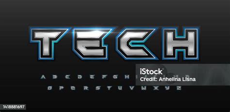 게임 미래주의 알파벳 빛이있는 테크노 실버 글꼴 현대 미래 로고 헤드 라인 모노그램 비디오 게임 레터링 및 타이포그래피를위한 사이버 스포츠 유형 공간 문자 벡터 타이포그래피