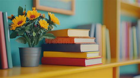 Vibrant Bookshelf In A Classroom Setting Stock Illustration