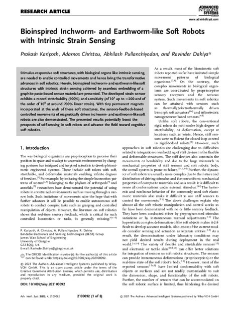 Pdf Bioinspired Inchworm‐ And Earthworm‐like Soft Robots With Intrinsic Strain Sensing