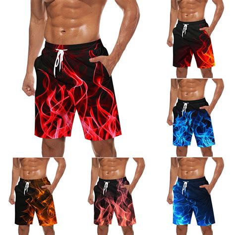 Brnmxoke Mens Swim Trunks Long Mens Flames Printed Swim Trunks Big And