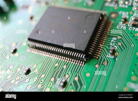 Close Up Of A Semiconductor Microchip Advanced Technology Concept Background Circuit Board