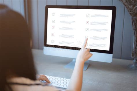 Woman Passing Online Exam Questionnaire Online With Checkboxes Evaluation Online Survey