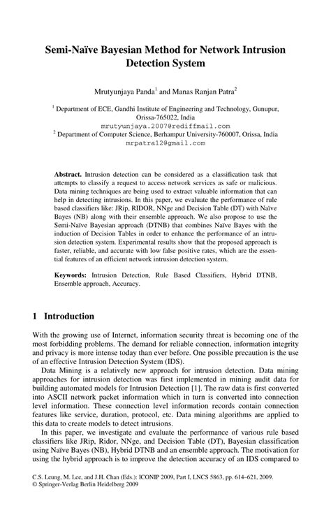 Pdf Semi Naïve Bayesian Method For Network Intrusion Detection System