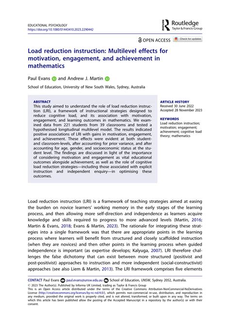 Pdf Load Reduction Instruction Multilevel Effects For Motivation