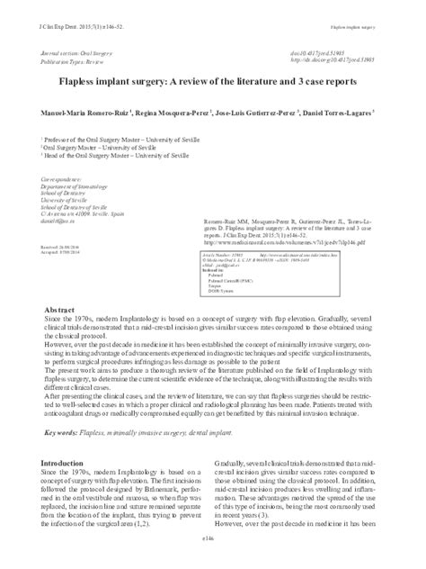 Pdf Flapless Implant Surgery Review Of The Literature And Report Of 2 Cases With Computer