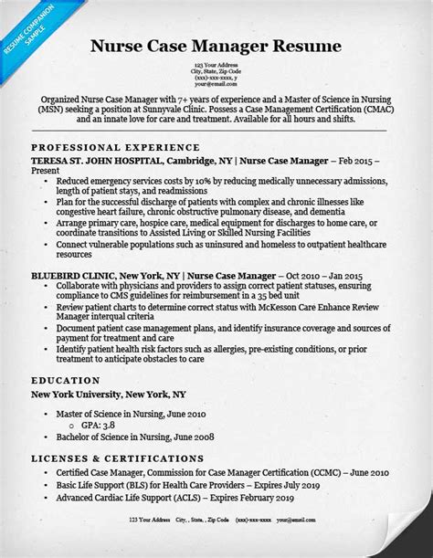 Nurse Case Manager Resume Sample Resume Companion