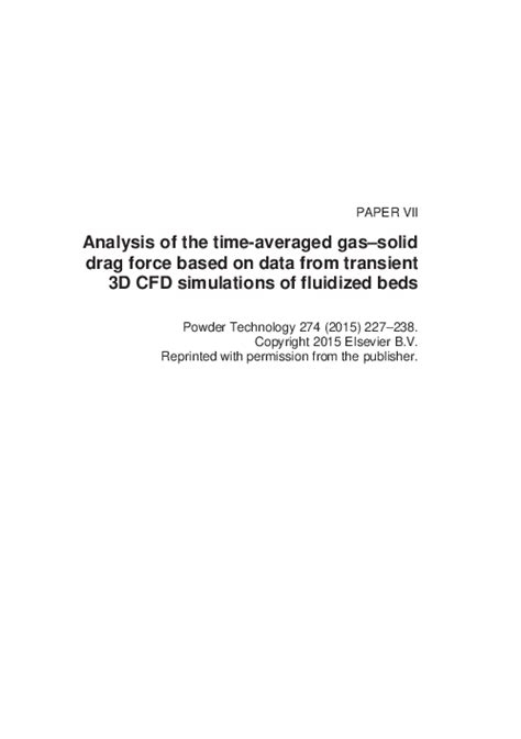 Pdf Analysis Of The Time Averaged Gassolid Drag Force Based On Data